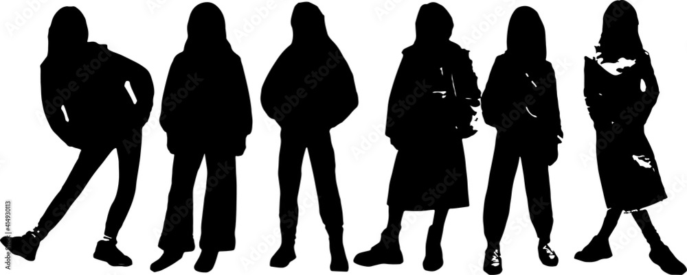 Vector silhouette of girls, front view perfect to include in your ...