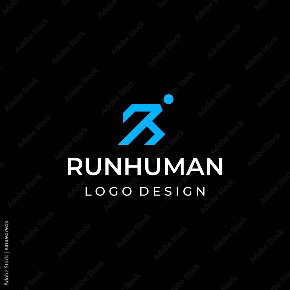 The unique bold logo of the letter R and the running man is designed ...