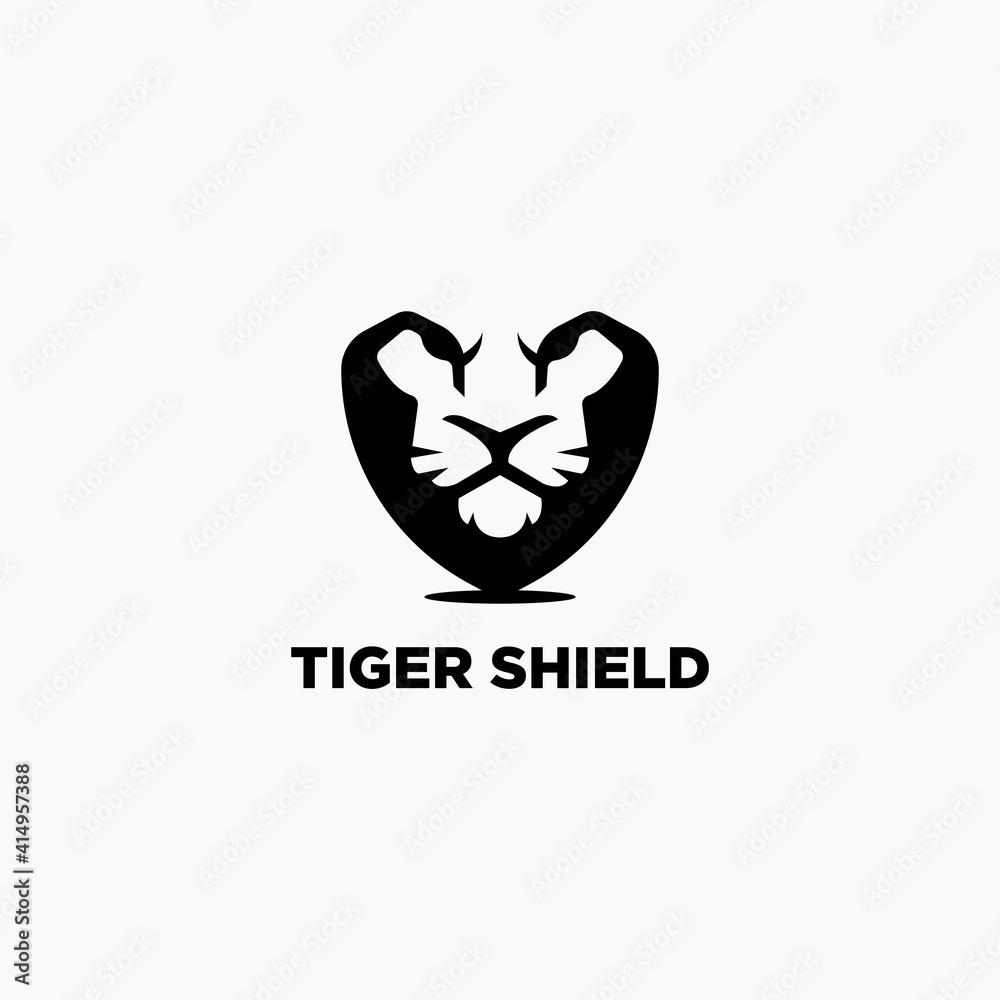 tiger shield logo design template. tiger negative space logo. Stock ...