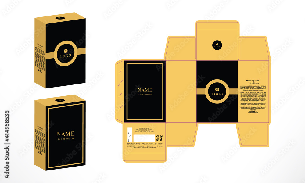 Perfume Packaging Box Design, Luxury Box die line, 3d Box Mockup labels ...