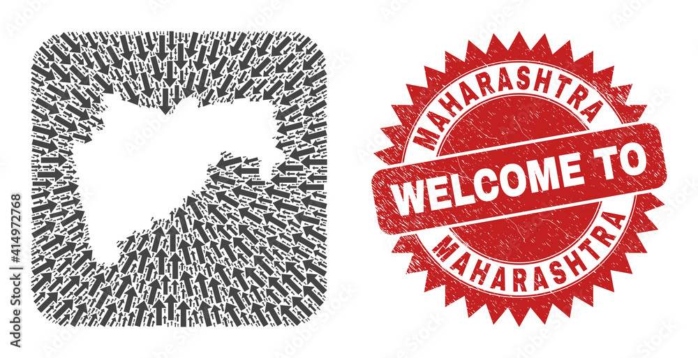 Vector mosaic Maharashtra State map of navigation arrows and grunge ...