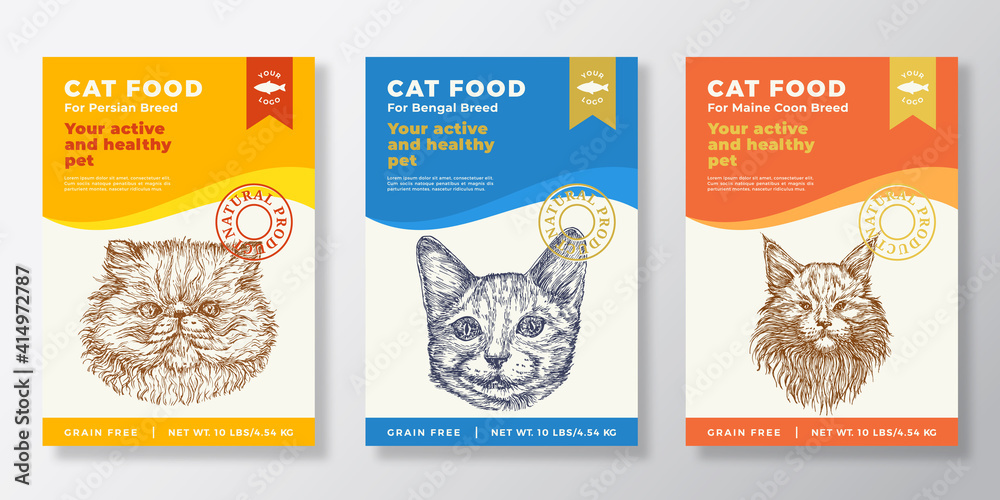 Cat Food Label Templates Set. Abstract Vector Packaging Design Layouts ...
