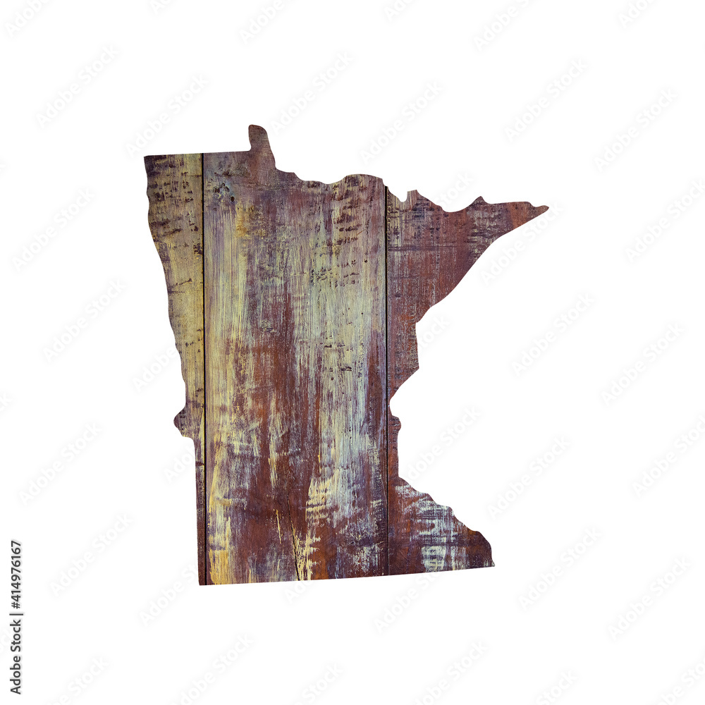 Political divisions of the US. Minnesota state in wood texture on white ...