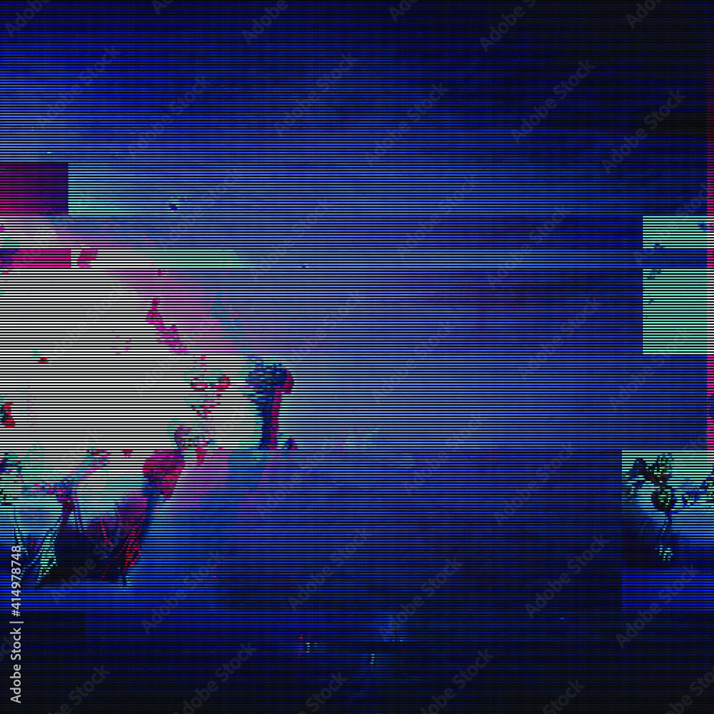 Glitched glowing shape with scan lines effect. Abstract glitch ...