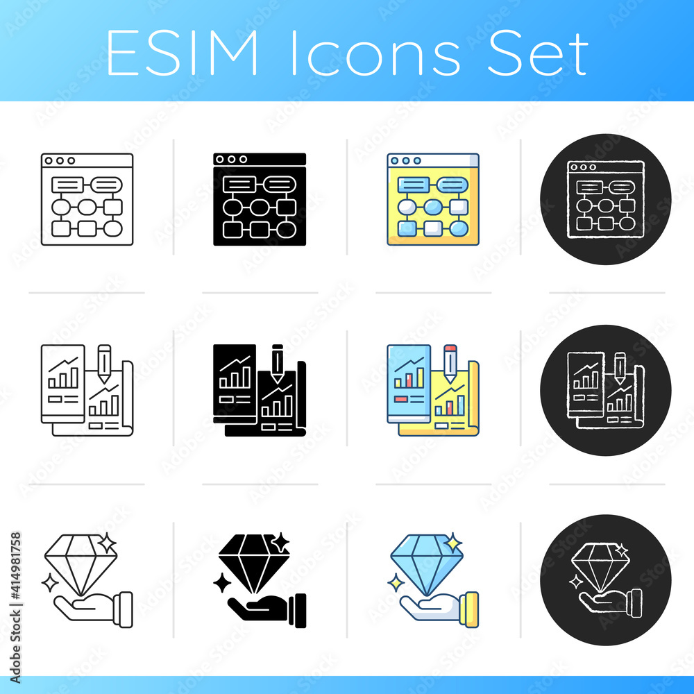 UX design icons set. Information architecture. Prototyping ...