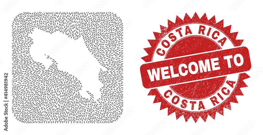 Vector collage Costa Rica map of direction arrows and scratched Welcome ...