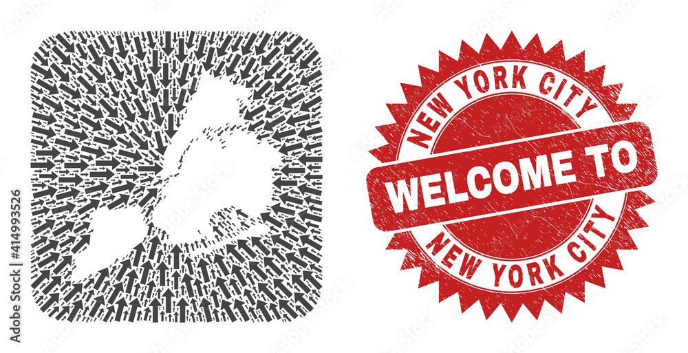 Vector collage New York City map of straight arrows and rubber Welcome ...