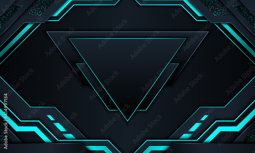 Abstract technology background with dark navy and blue neon stripes ...