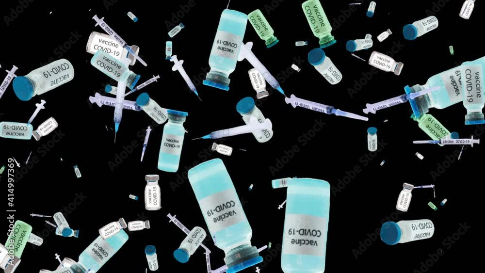 animation of the movement of syringes and vials with vaccines on a ...