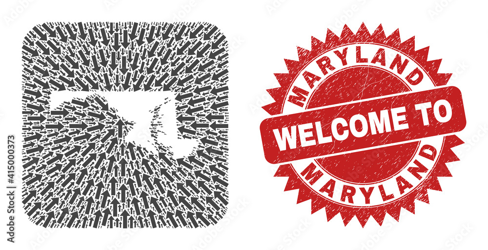 Vector collage Maryland State map of immigration arrows and rubber ...