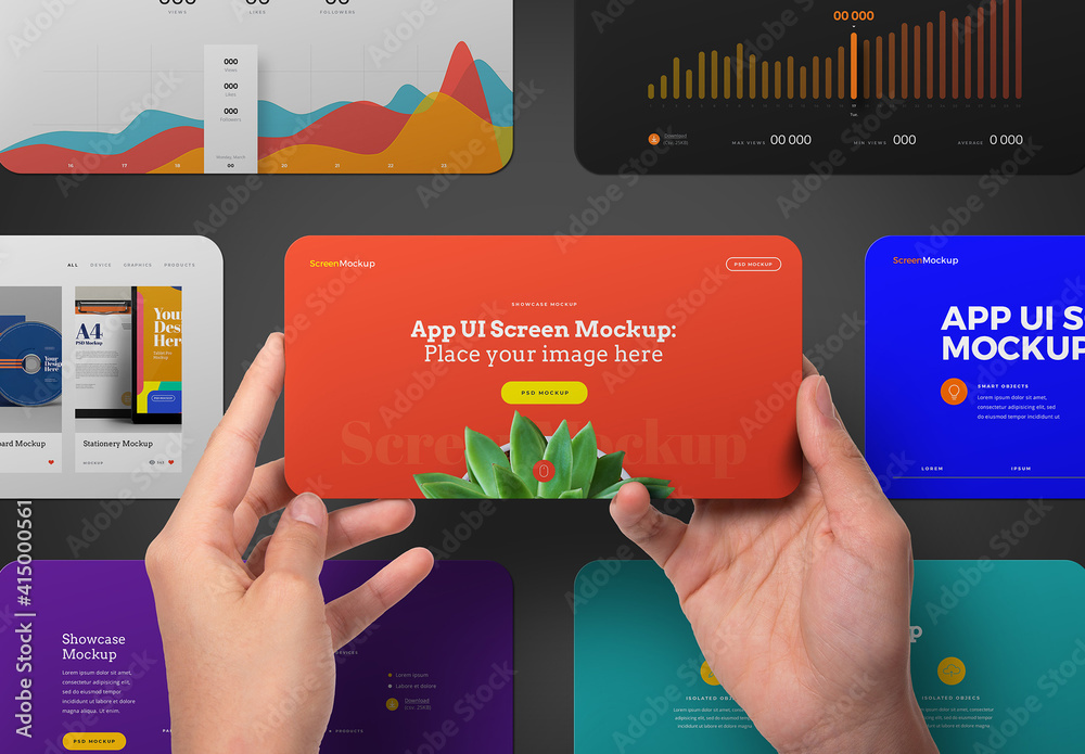 Hands Holding App UI Screen Mockup - Set Landscape Stock Template ...