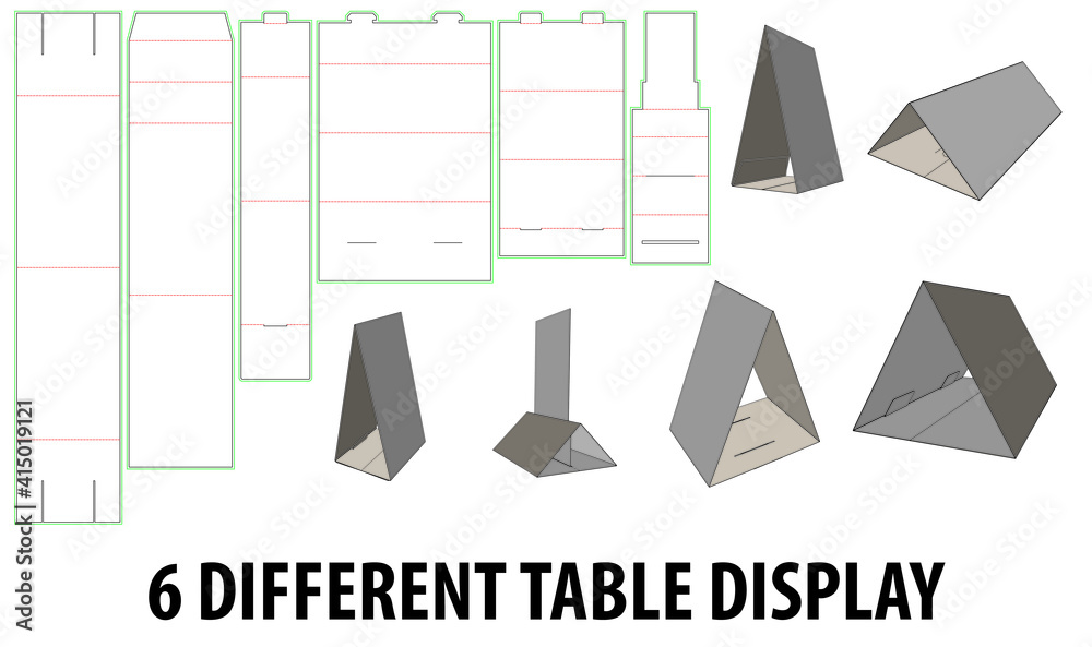 Six different table display packaging design template gluing selflock ...