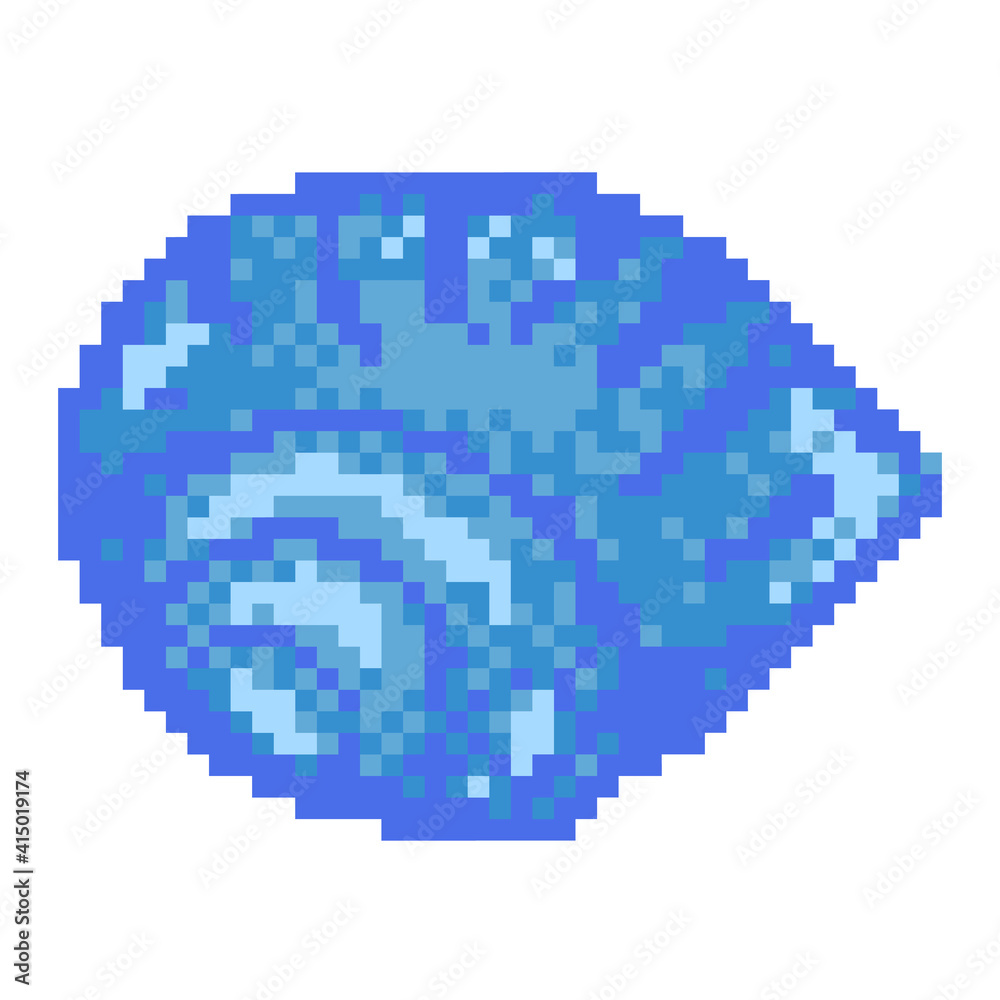 Moon snail shell pixel art blue icon. Retro gaming scallop, clam or ...