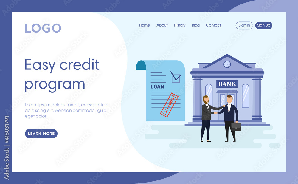 Easy Credit Program Concept Illustration In Cartoon Flat Style. Blue ...