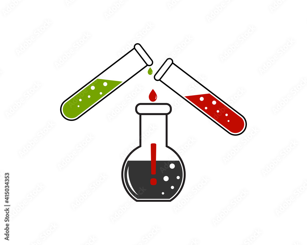 Hazardous chemicals in test tubes and flasks with warning exclamation ...
