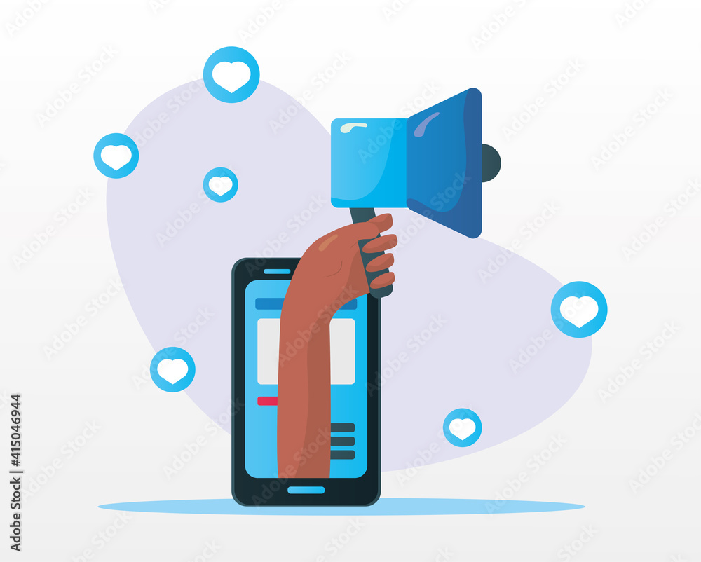 smartphone and megaphone with hearts social media Stock Vector | Adobe ...