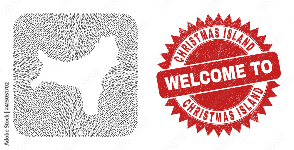 Vector collage Christmas Island map of pointer arrows and rubber ...