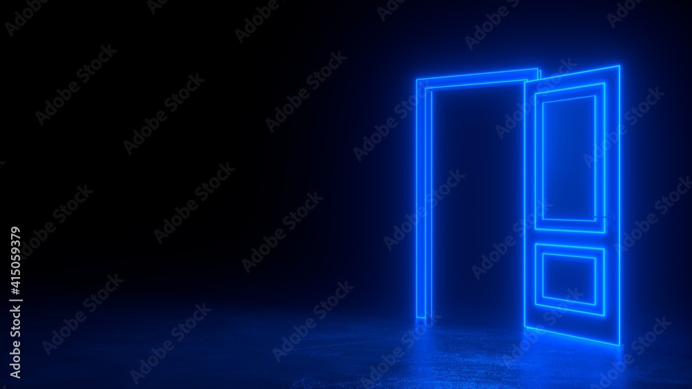 Abstract open door to universe. Cyberpunk neon door background concept ...