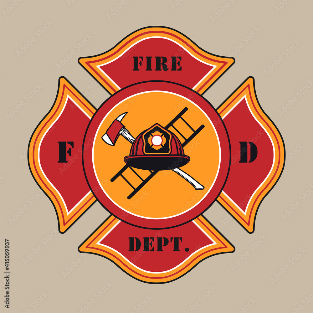 Red Colored Stylish Badge For Fire Department Vector Illustration