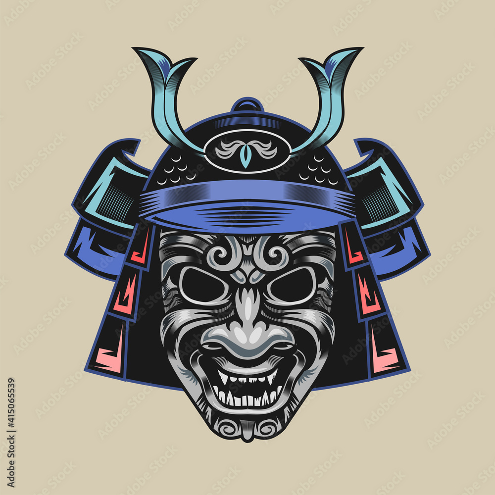 Japanese samurai mask. Warrior or fighter traditional armor element ...