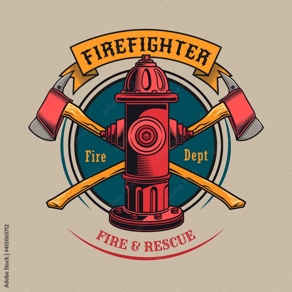 Colorful badge with fire hydrant vector illustration. Vintage label ...