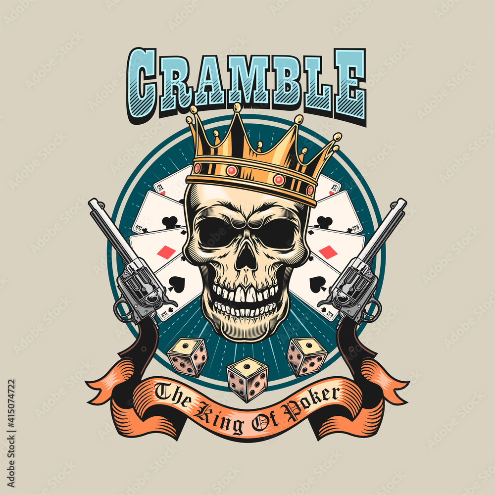 Gangster skull playing poker. Colorful isolated element with dead ...