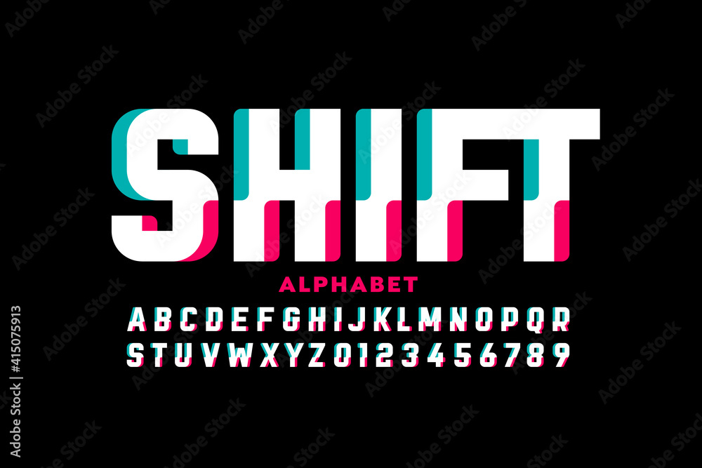 Shifted style font design, alphabet letters and numbers Stock Vector ...