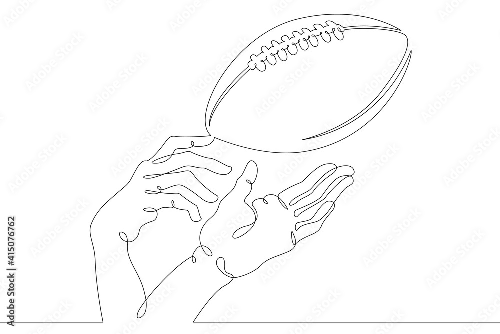 American football. Hands reach for the football and rugby ball in the ...