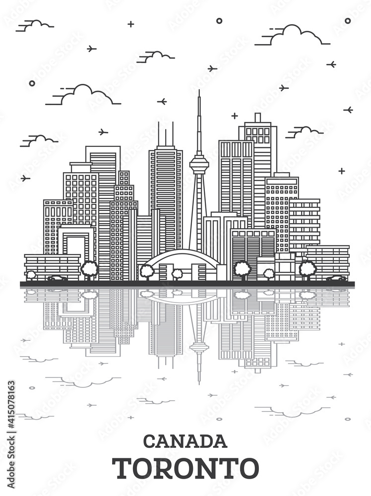 Outline Toronto Canada City Skyline with Modern Buildings and ...