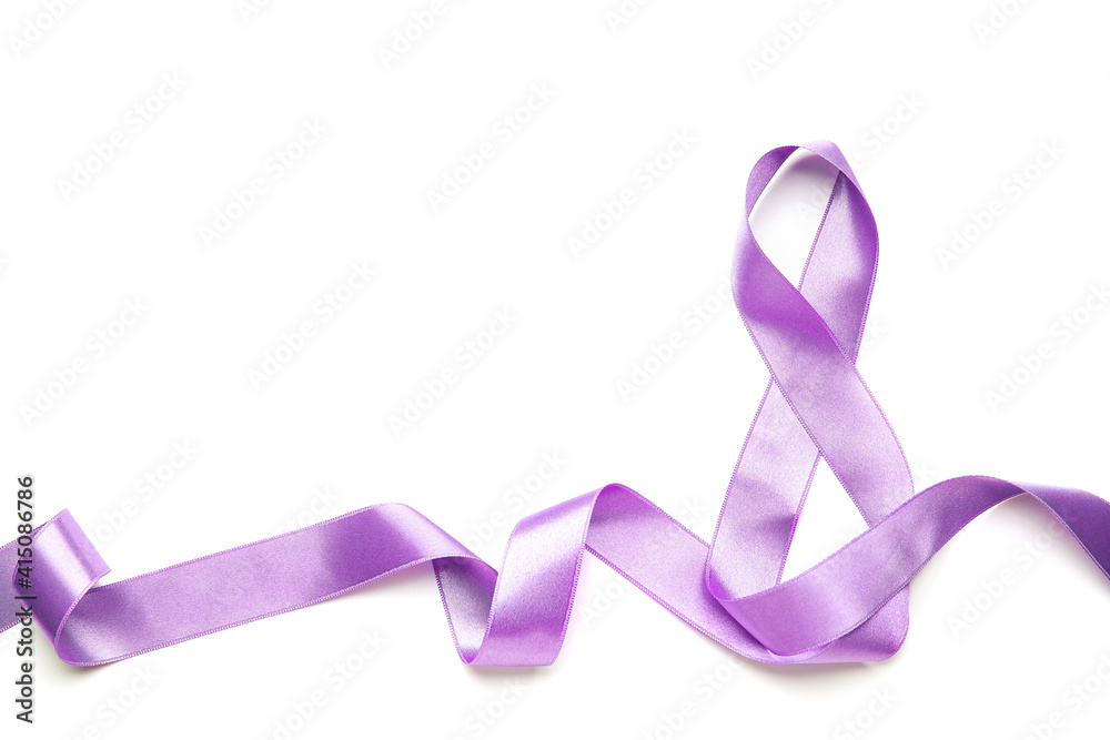 Figure 8 made of violet ribbon on white background. International Women ...