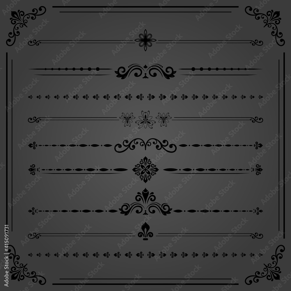 Vintage set of decorative elements. Horizontal separators in the frame ...