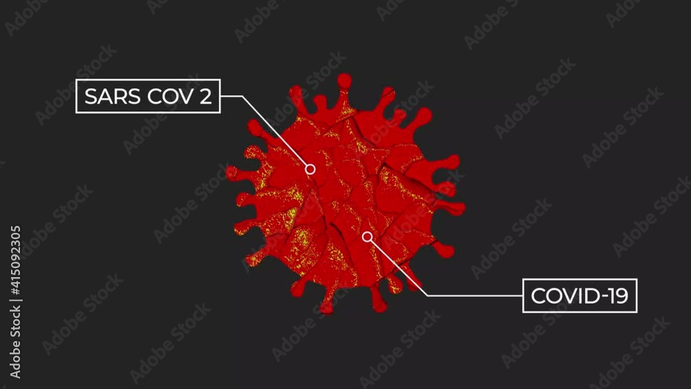 Representation of a SARS-COV-2 cell spinning in a black background ...