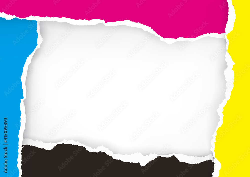 Ripped paper frame with print colors. Torn paper with CMYK colors.Place ...