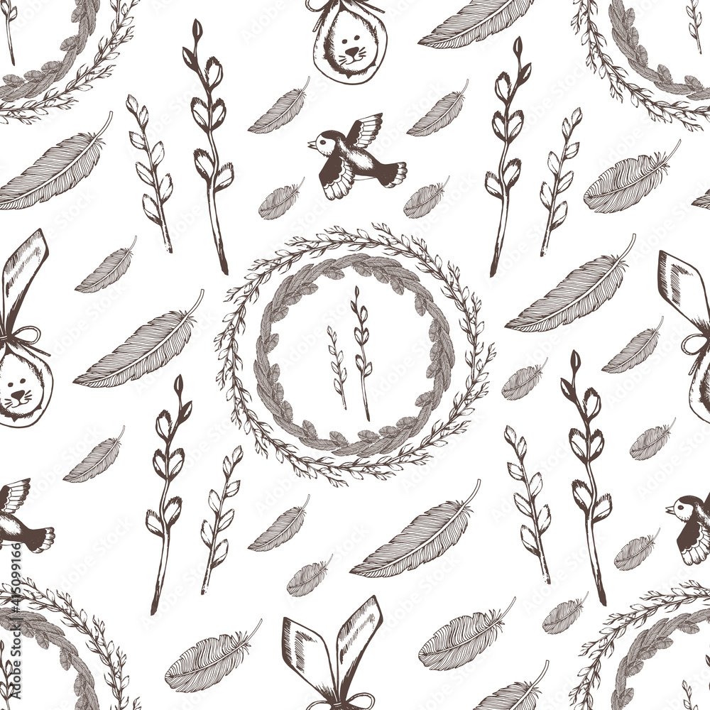 Golden easter eggs and specks, flecks, spots seamless vector pattern ...