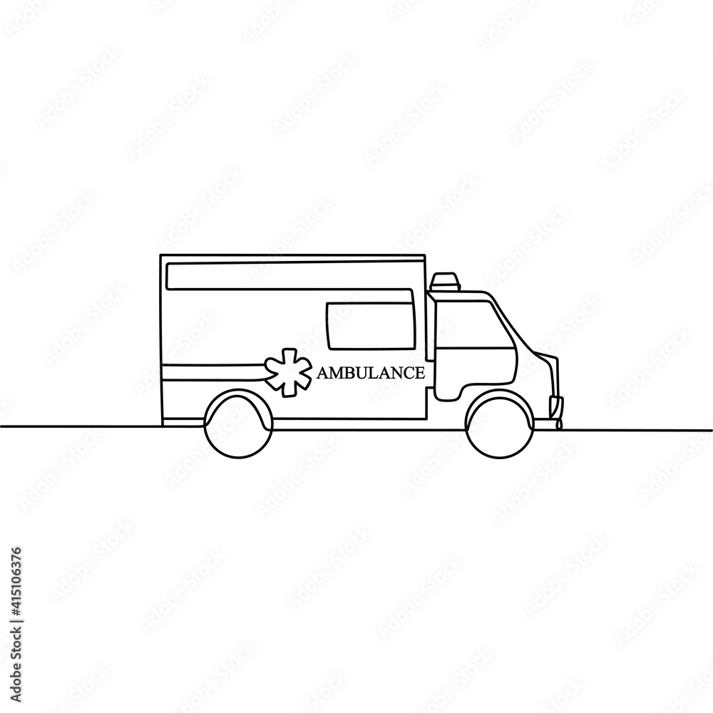 Continuous one line drawing of an ambulance car. Vector illustration ...