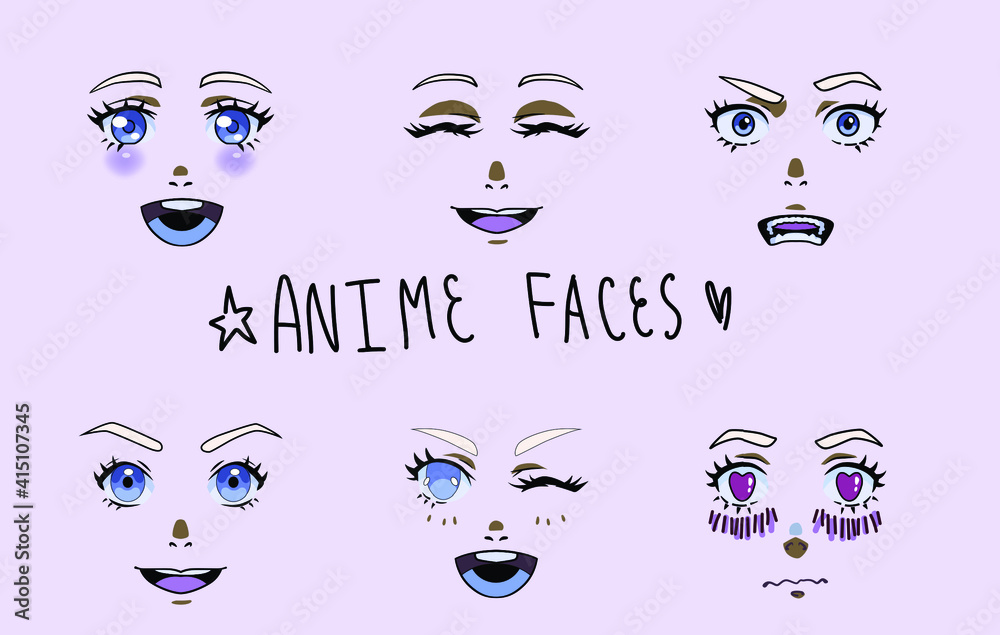 Set of different cartoon facial expressions and emotions for animation ...