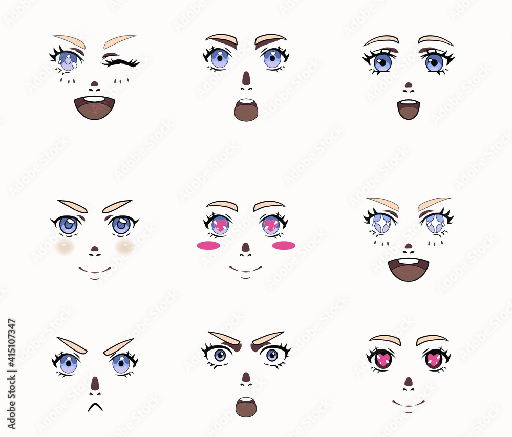 Set of different cartoon facial expressions and emotions for animation ...