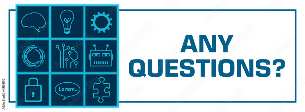 Any Questions Blue Neon AI Symbols Grid Left Box Text Stock ...