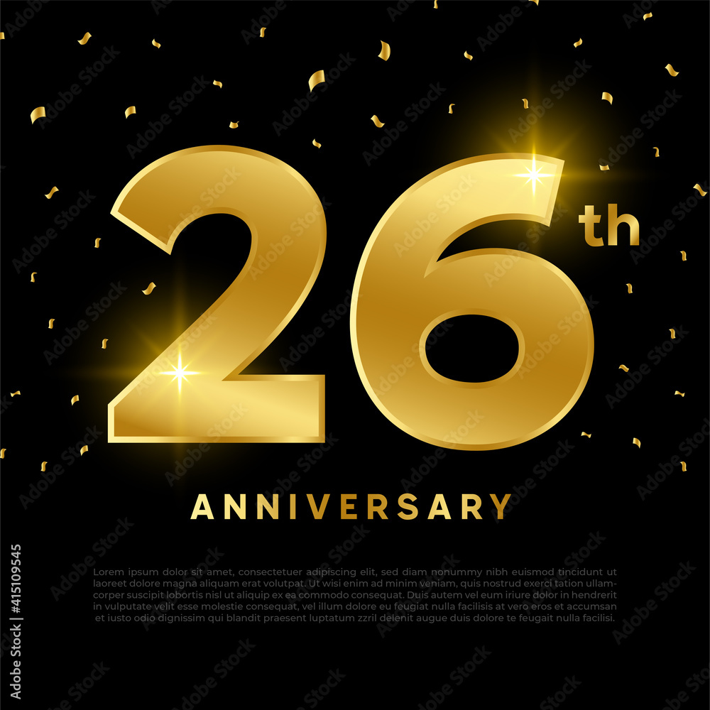 26th anniversary celebration with gold glitter color and black ...