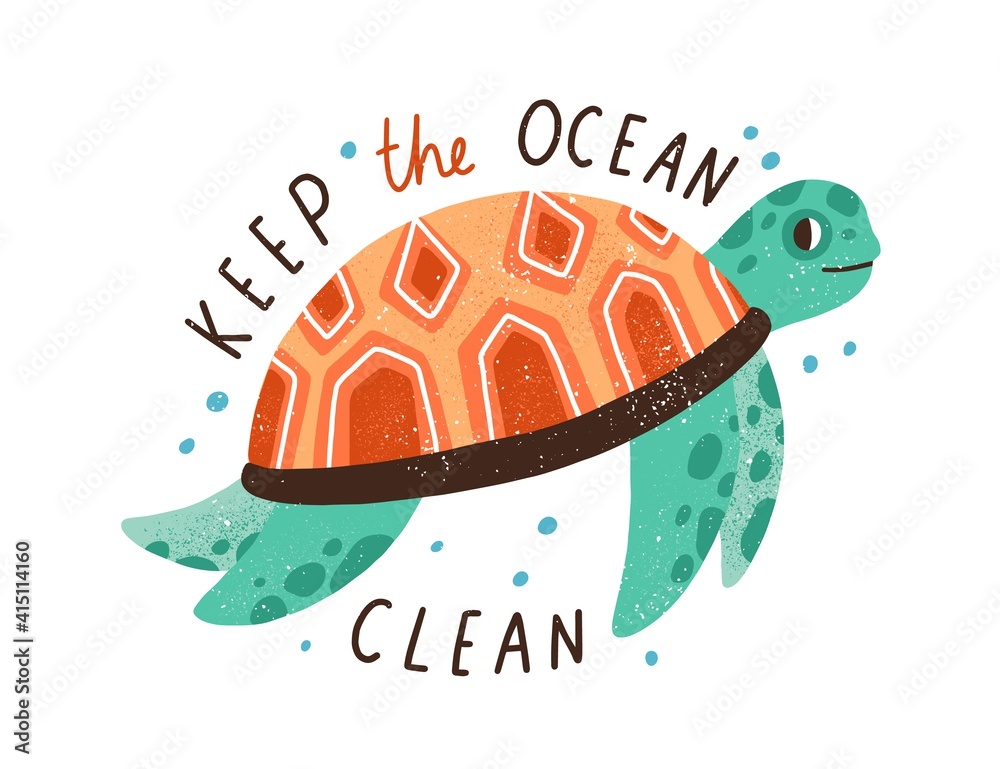 Eco sticker with Keep the Ocean Clean inscription and cute underwater ...