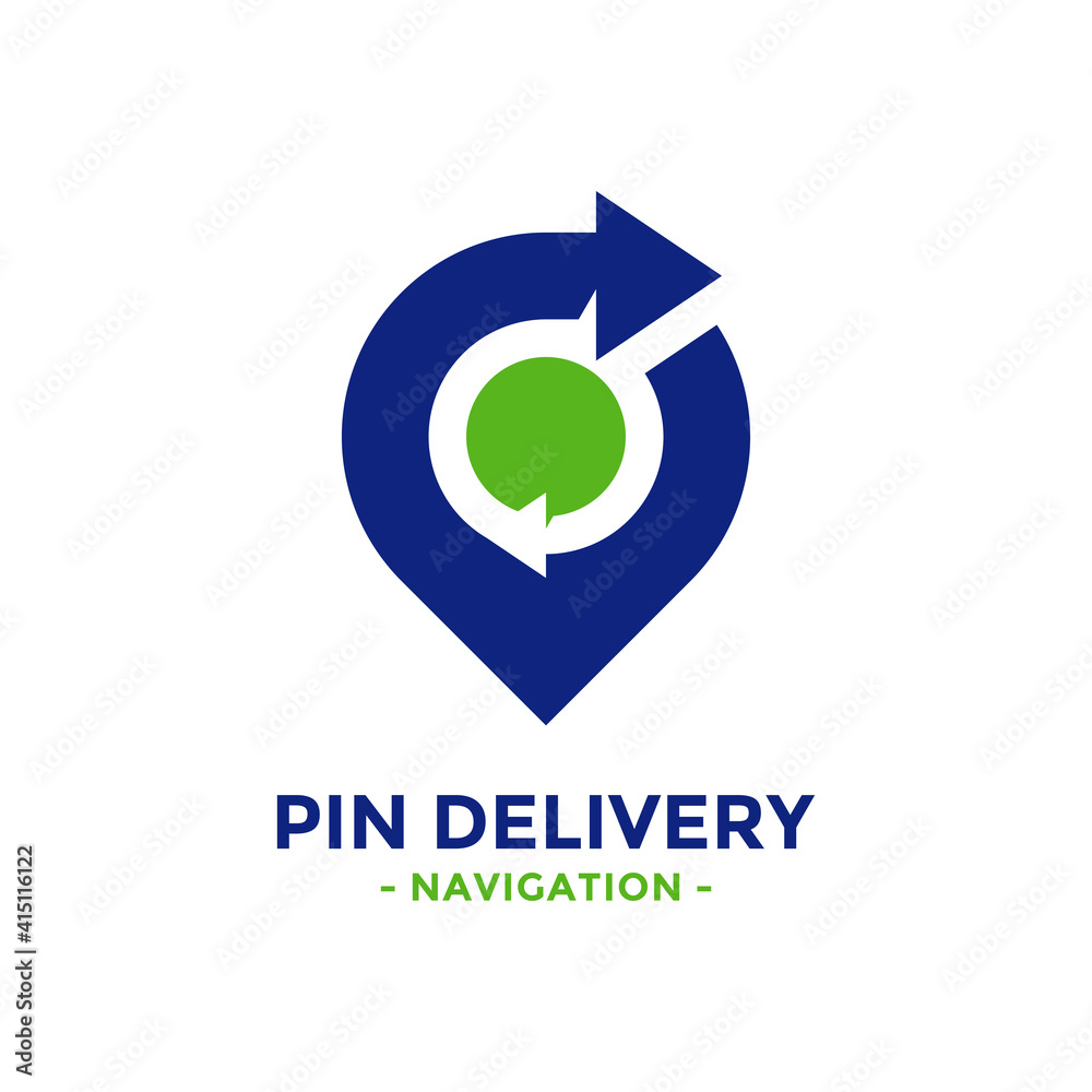 Pin delivery logo design template. Location arrows logotype. Circular ...
