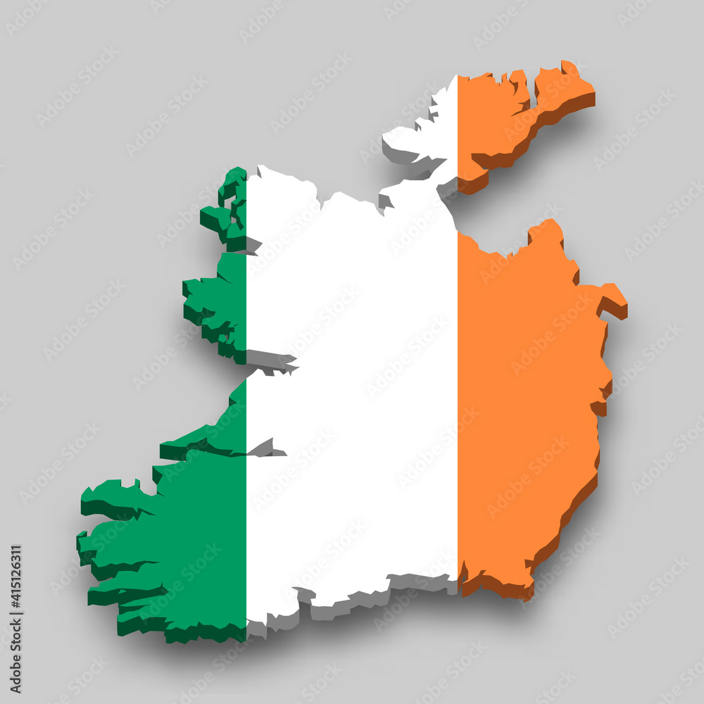 3d isometric Map of Ireland with national flag. Stock Vector | Adobe Stock