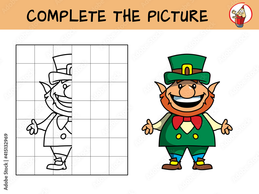 Complete the picture of a leprechaun. Copy the picture. Coloring book ...
