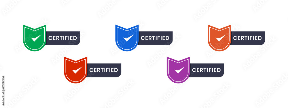 Certified text with icon shield vector illustration. Logo badge ...