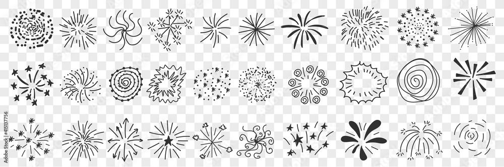 Star patterns and lines drawings doodle set. Collection of hand drawn ...