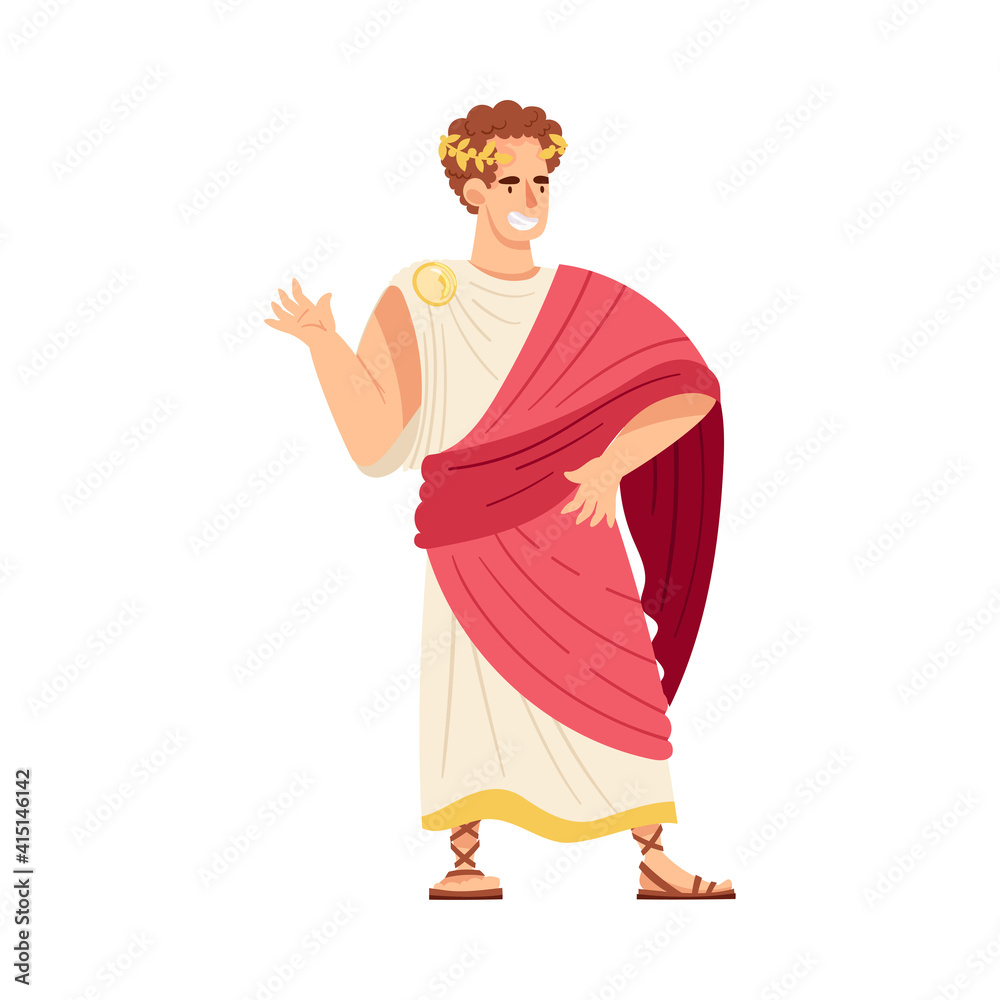 Young Male as Roman Emperor in Long Dress Wearing Crown Vector ...