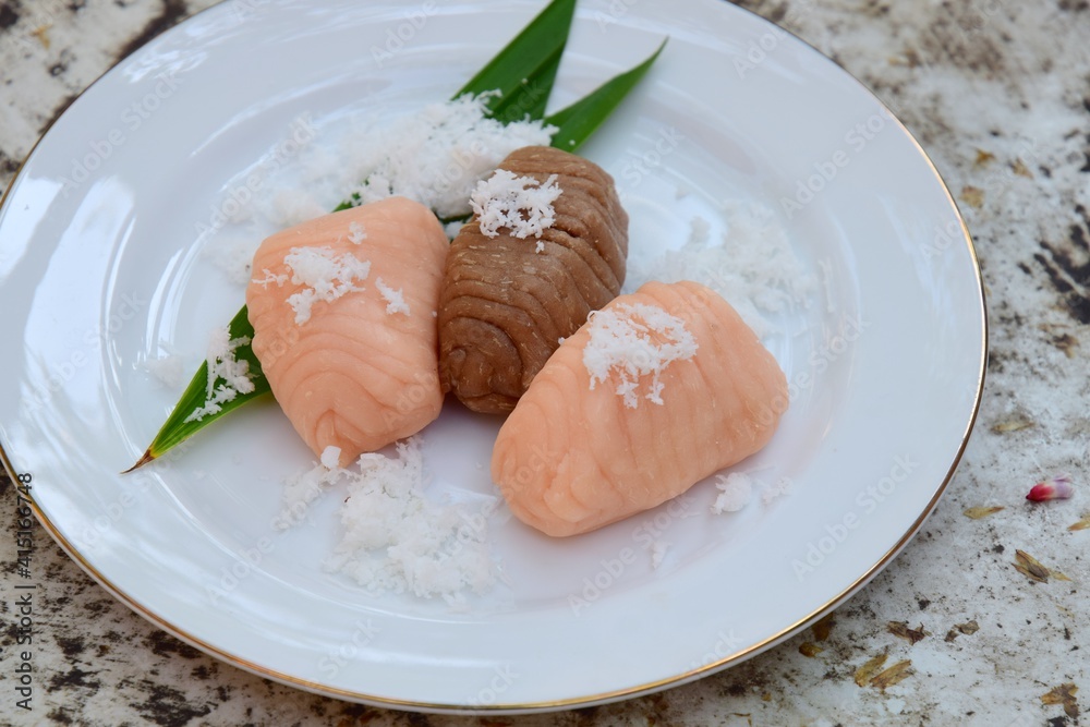 Getuk Lindri. Javanese sweet snack made of mashed cassava, rolled and ...
