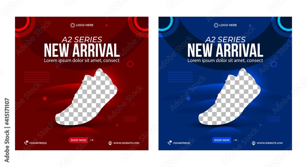 Shoe ad Banner Design, Red gradient colour, Blue gradient colour ...