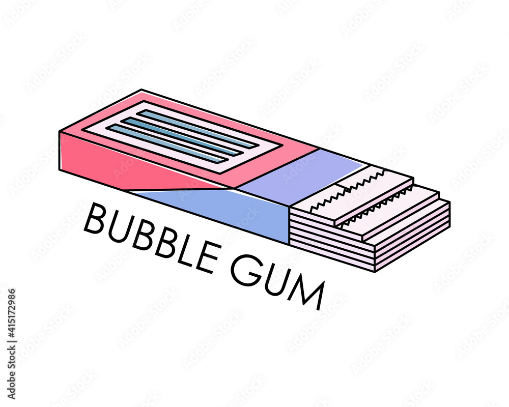 Color illustration of chewing gum. Style of the 90s. Line art Stock ...