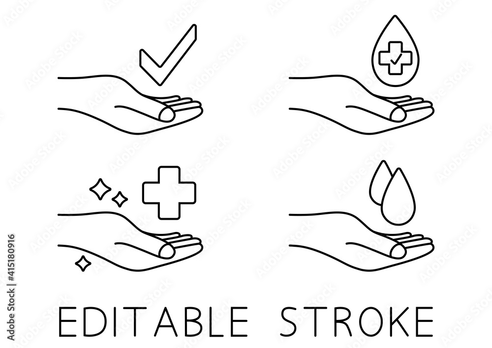 Hand with water drop and medical cross. Wash hands symbol ...